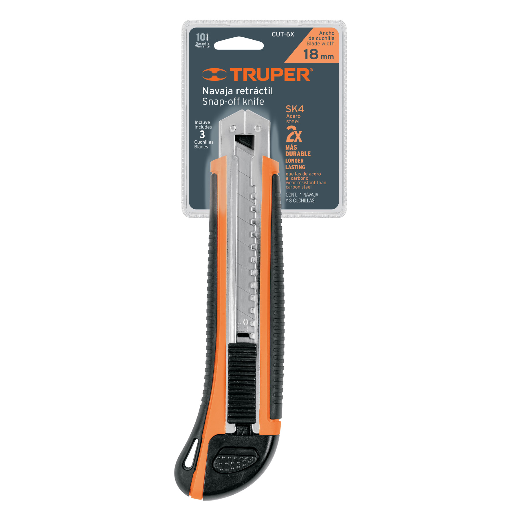 Cutter 18 mm profesional con alma metálica y grip, Truper – SOLSEGPRO